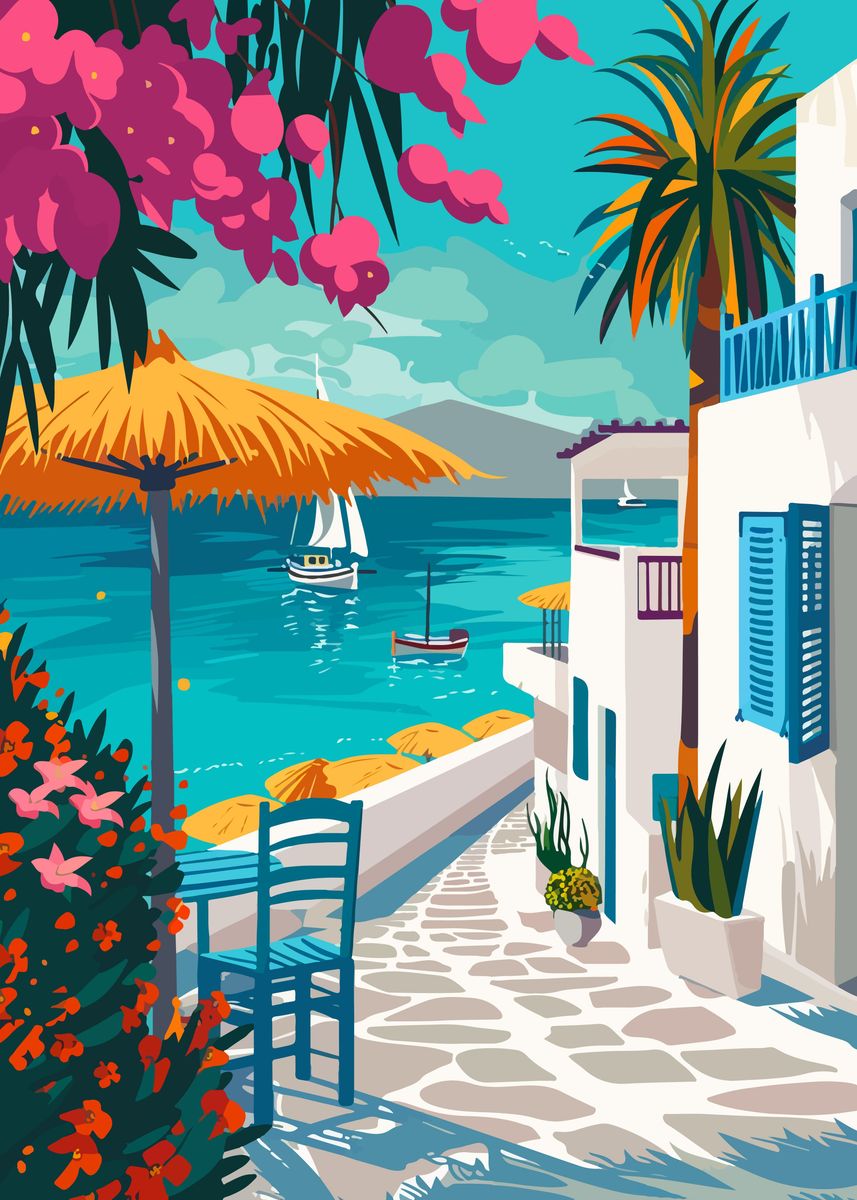 'Greece Mykonos Summer Art' Poster, picture, metal print, paint by ...