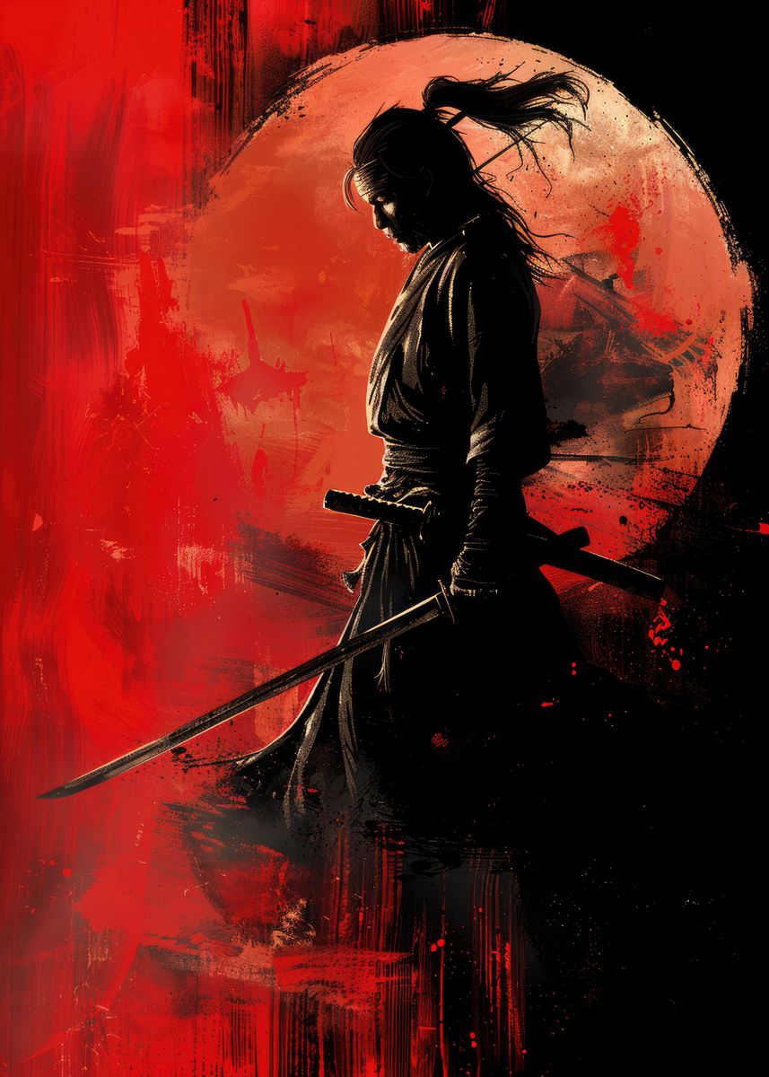 'Black Red Samurai Asian' Poster, picture, metal print, paint by Sakumi ...