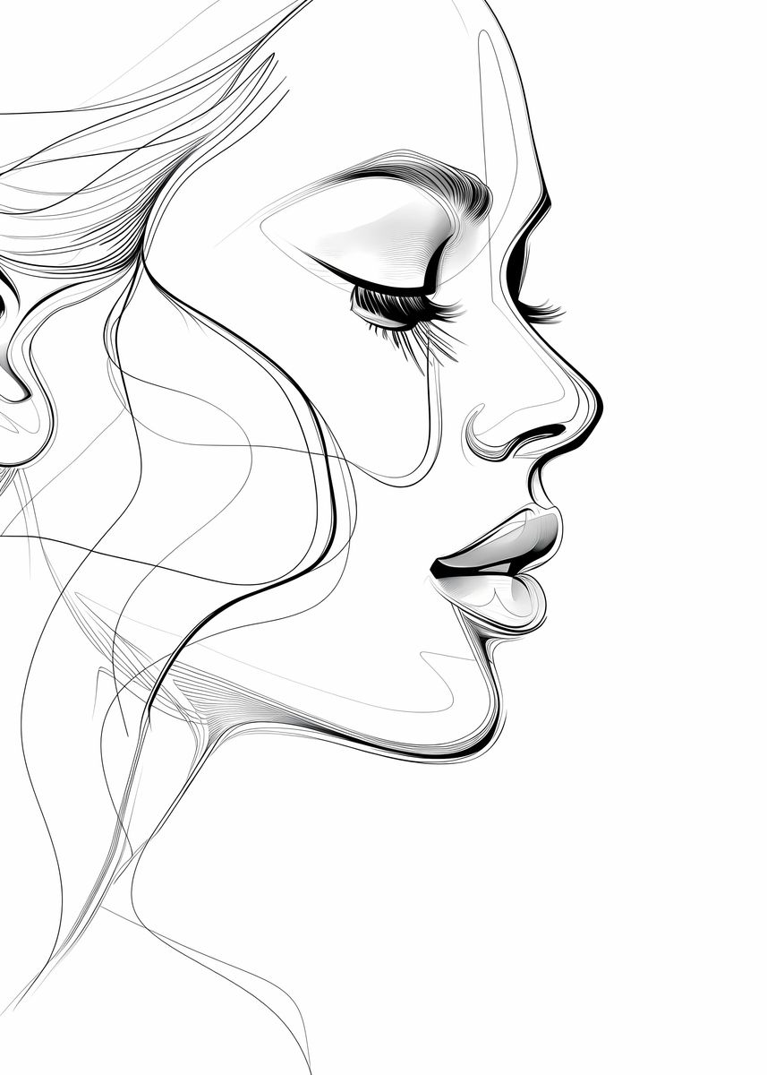 'Line Art Woman Profile' Poster, picture, metal print, paint by ...