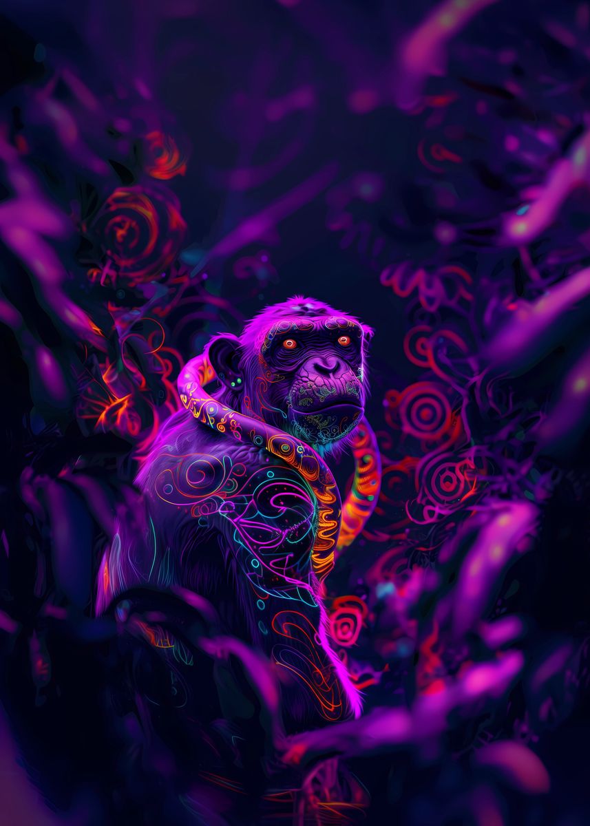 'Neon Ape 6' Poster, picture, metal print, paint by MankD | Displate