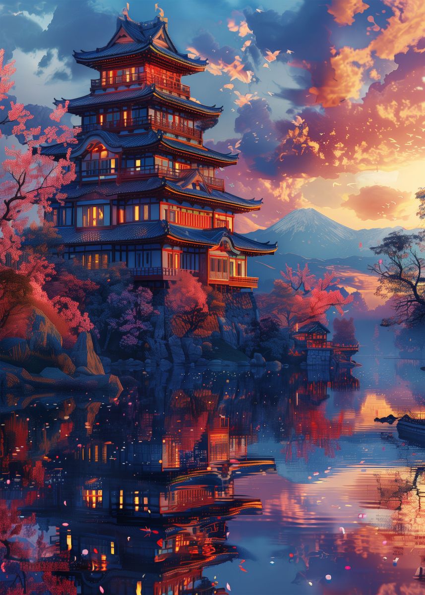 'Japanese Medieval Castle' Poster, picture, metal print, paint by ...