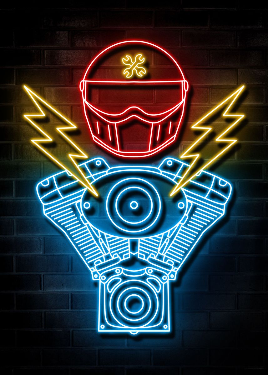 'TWIN ENGINE NEON SIGN ART' Poster, picture, metal print, paint by ...