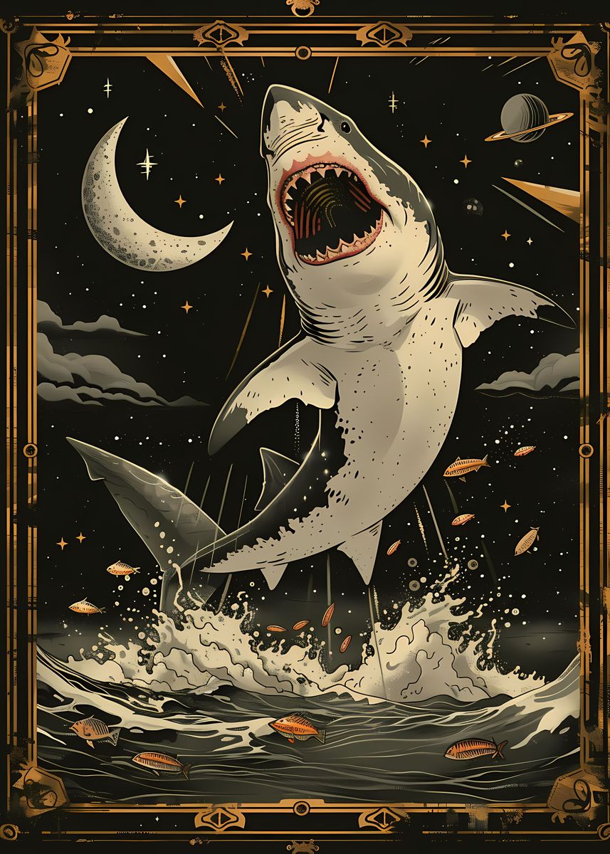 'White Shark Tarot Card' Poster, picture, metal print, paint by Aurora ...