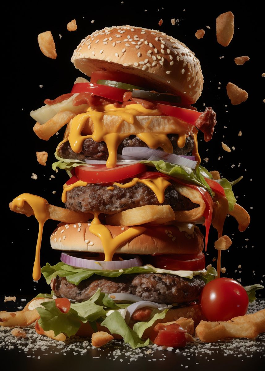 'Exploding Cheeseburger' Poster, picture, metal print, paint by VAGANTE ...