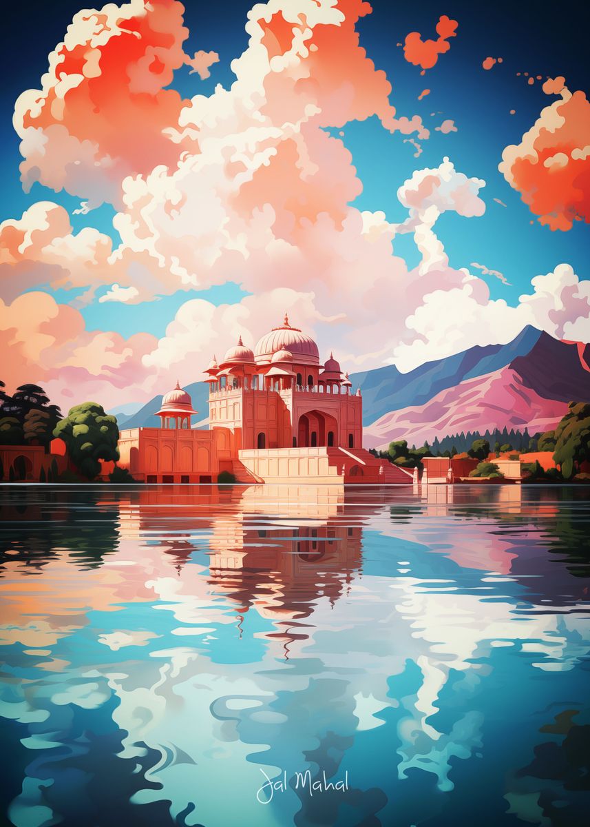 'Jal Mahal Oil Painting' Poster, picture, metal print, paint by Mehdi ...