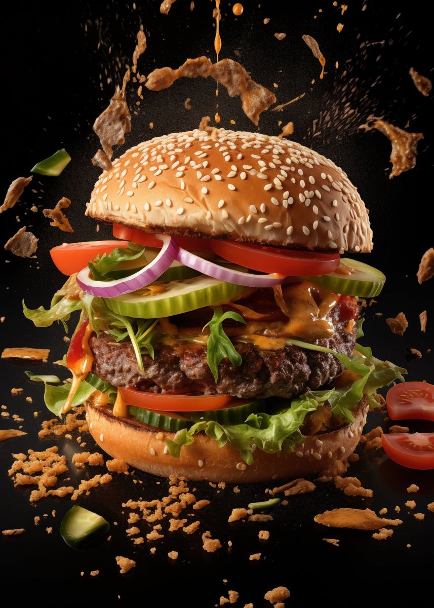 'Exploding Cheeseburger' Poster, picture, metal print, paint by VAGANTE ...