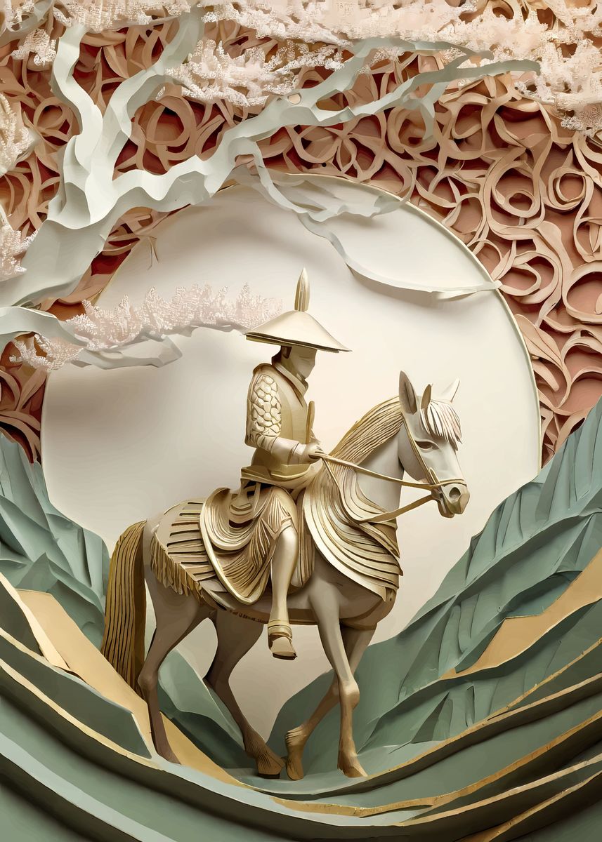 'Gold Bonsai Tree x Samurai' Poster, picture, metal print, paint by ...