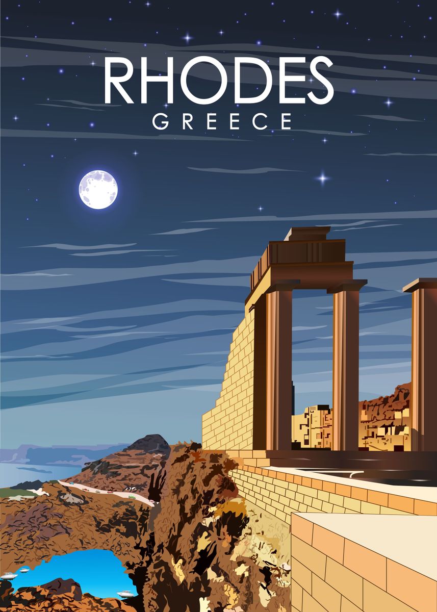 'Rhodes Greece Travel Art' Poster, picture, metal print, paint by Jorn ...