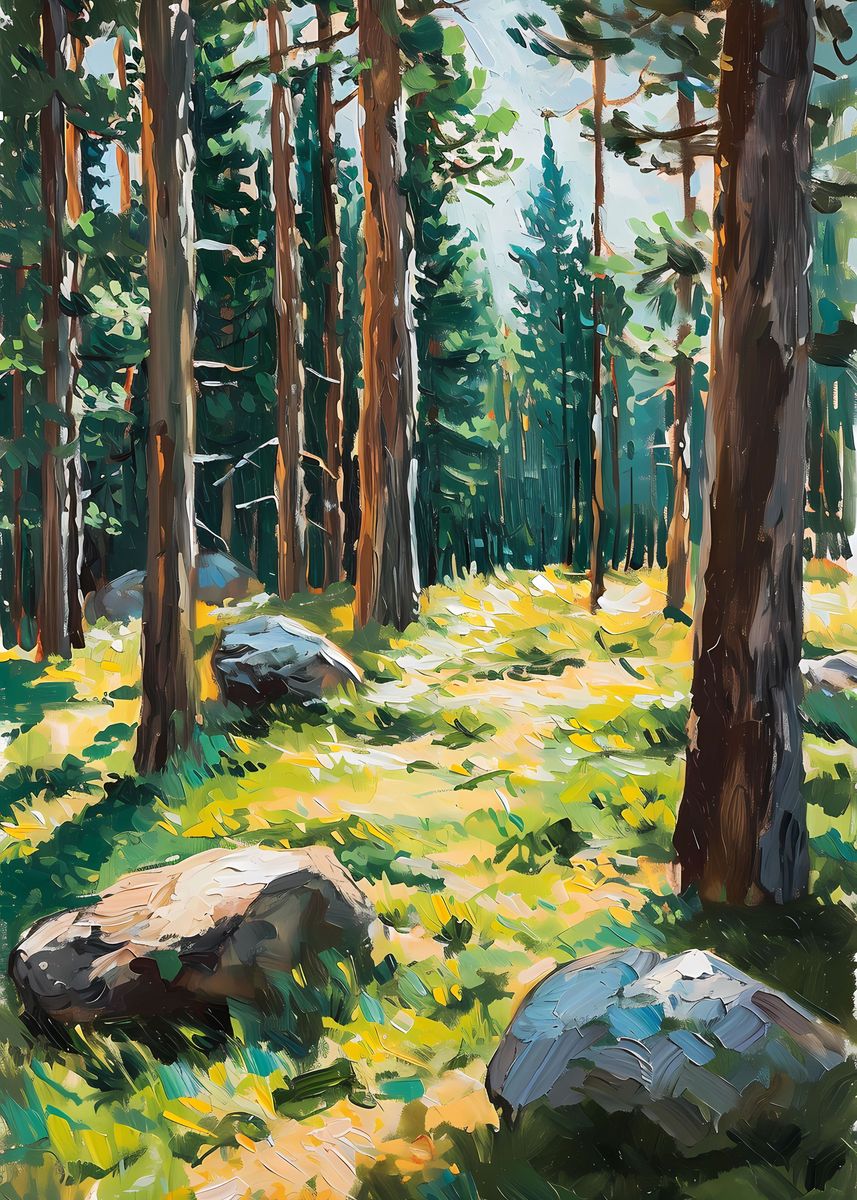'Forest Trees With Sunlight' Poster, picture, metal print, paint by ...