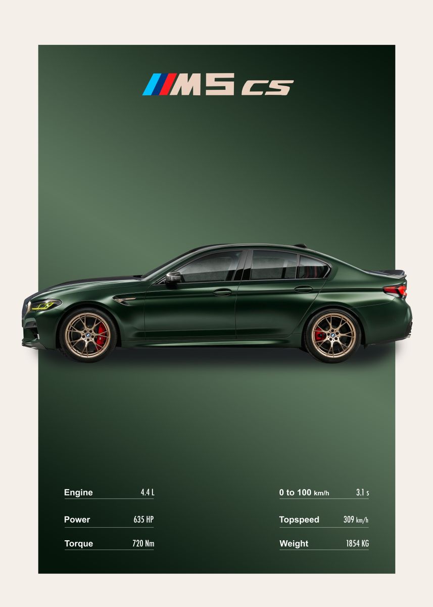'BMW M5 CS' Poster, picture, metal print, paint by Full Throttle Art ...