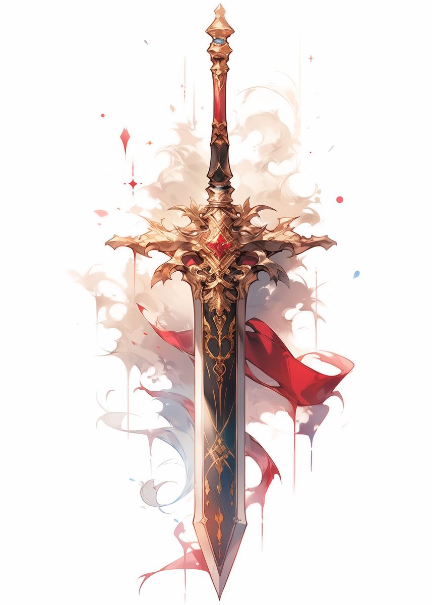 'The Red Sword' Poster, picture, metal print, paint by Space Art | Displate