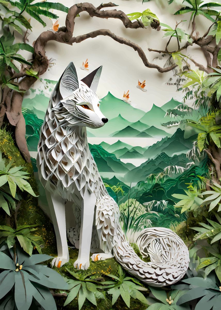 'kitsune fox Paper Quilling' Poster, picture, metal print, paint by ...