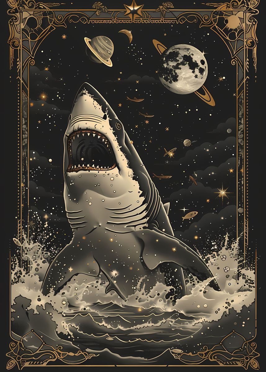 'White Shark Tarot Card' Poster, picture, metal print, paint by Aurora ...