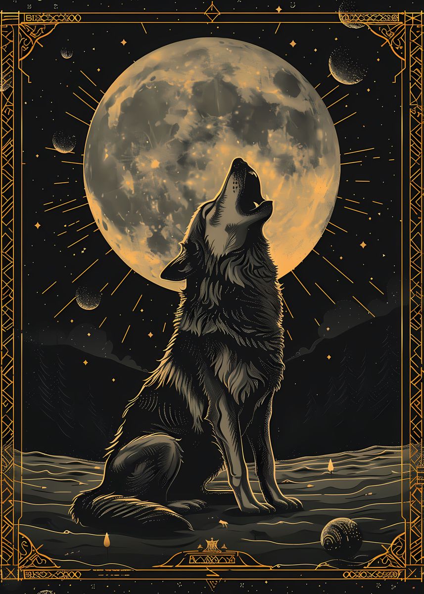 'Howling Wolf Tarot Card' Poster, picture, metal print, paint by Aurora ...