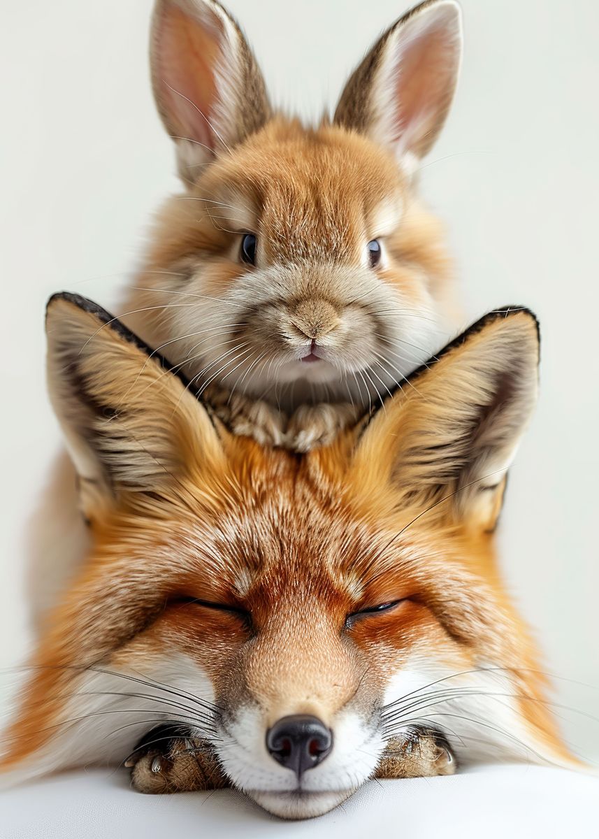 'Adorable Fox And Rabbit' Poster, picture, metal print, paint by ...