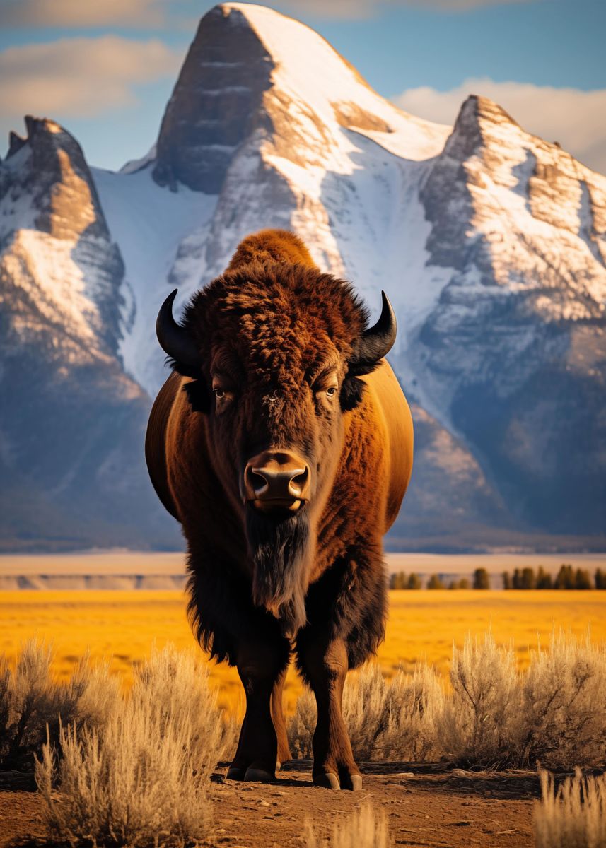 'Lonely Bison' Poster, picture, metal print, paint by ELYussArt | Displate