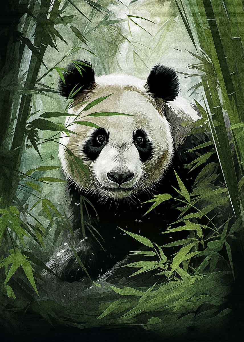 'Panda in Bamboo Bliss' Poster, picture, metal print, paint by EKIM ...