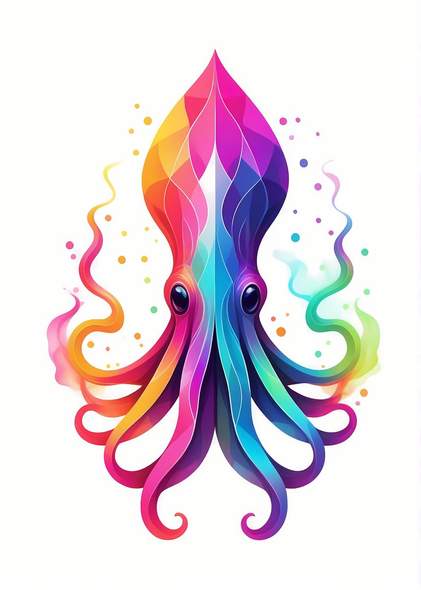'Geometric Color Squid' Poster, picture, metal print, paint by Gangster ...