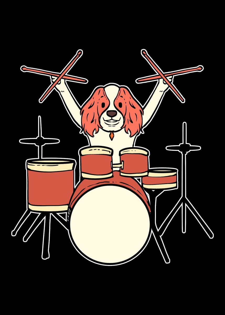 'Dog Drummer Band Member Gi' Poster, picture, metal print, paint by ...