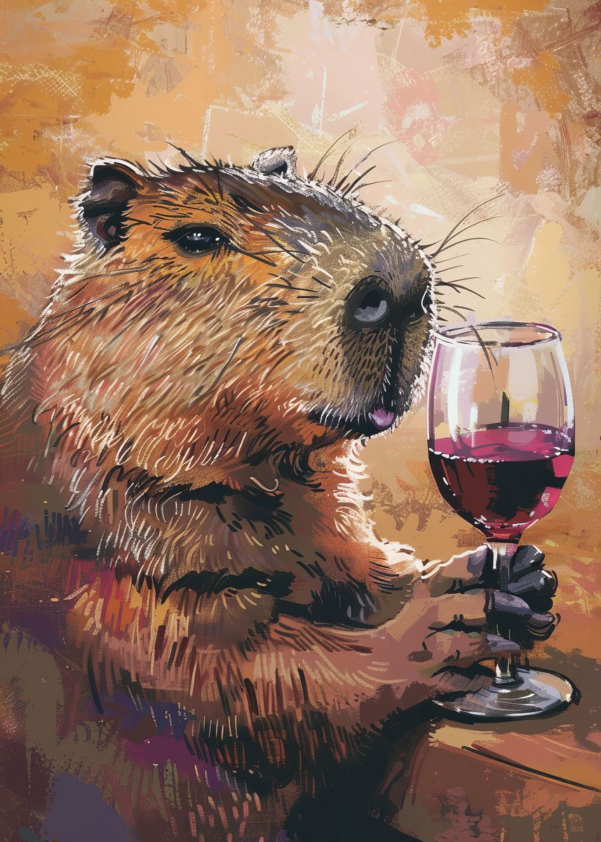 'Capybara Drinking Wine' Poster, picture, metal print, paint by Alisson ...