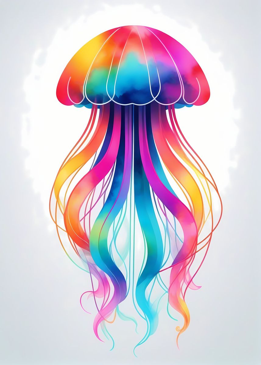 'Geometric Color Jellyfish' Poster, picture, metal print, paint by ...