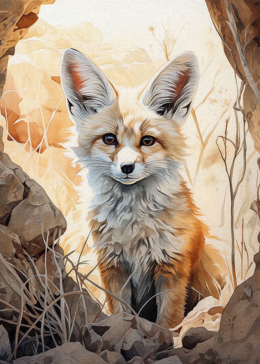 'Fennec Fox Mirage' Poster, picture, metal print, paint by EKIM | Displate