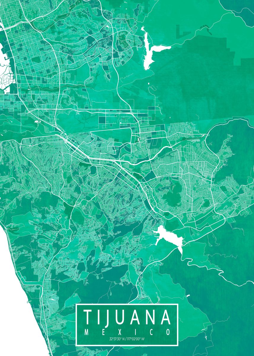 'Tijuana City Map Watercolo' Poster, picture, metal print, paint by ...
