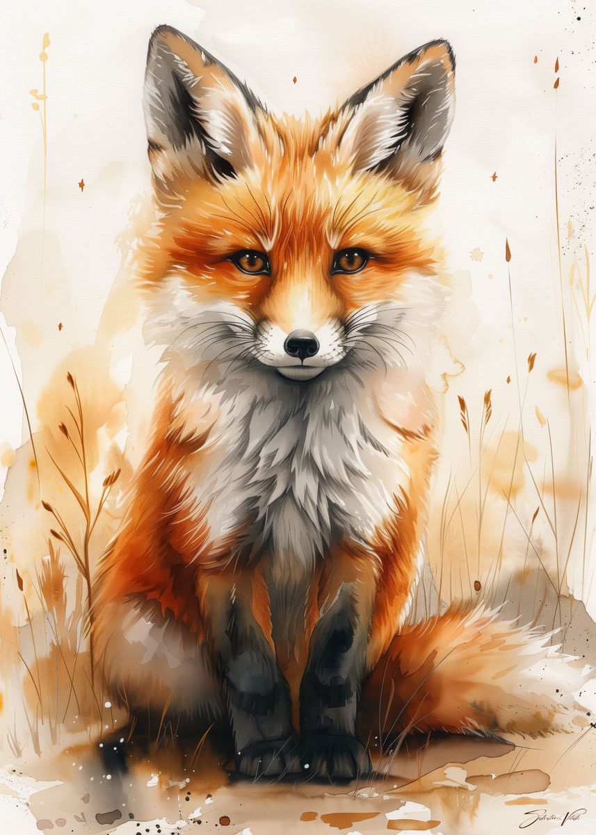 'Watercolour Fox Glimmer' Poster, picture, metal print, paint by ...