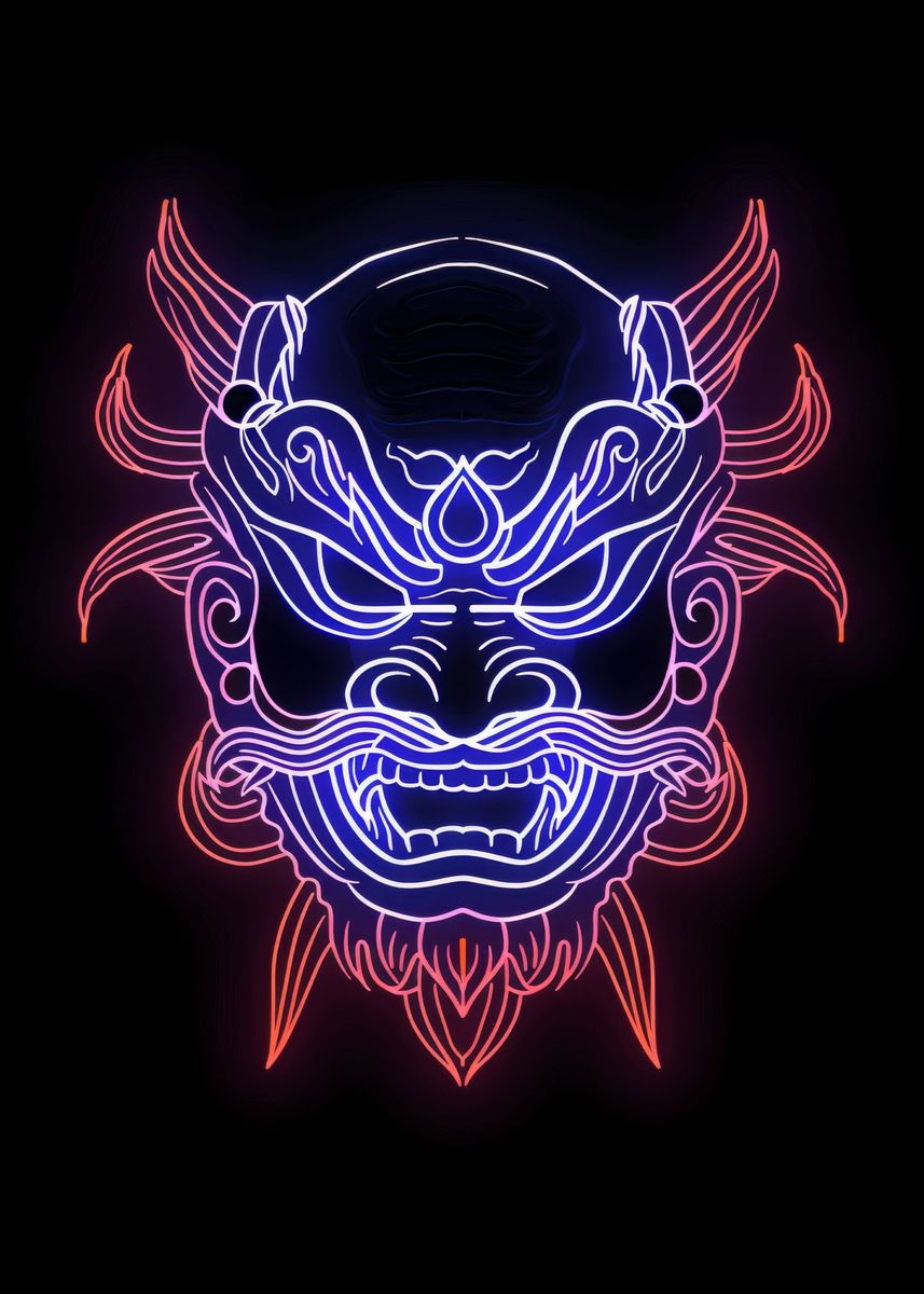 'Oni Japan Neon' Poster, picture, metal print, paint by Adam Reed ...