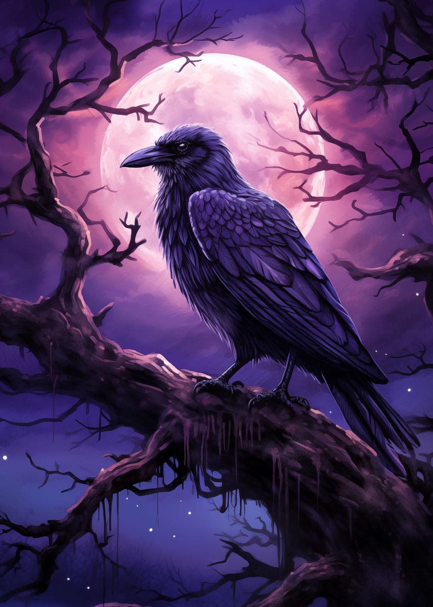 'Ancient Raven Moon Night' Poster, picture, metal print, paint by Danan ...
