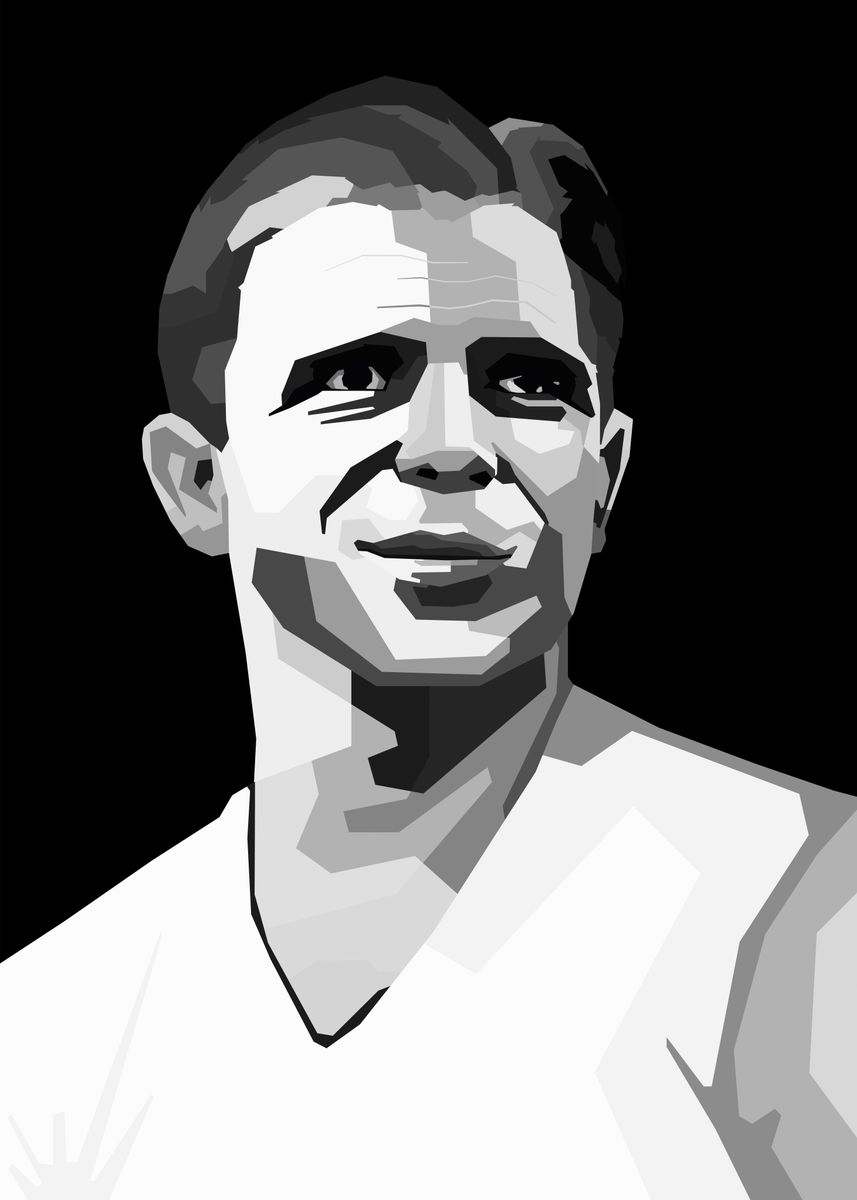 'Ferenc Puskas BW' Poster, picture, metal print, paint by Ken Asahvey ...