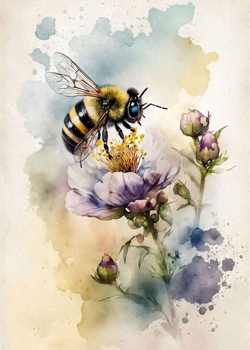 'Watercolor Bee' Poster, picture, metal print, paint by EB Art | Displate