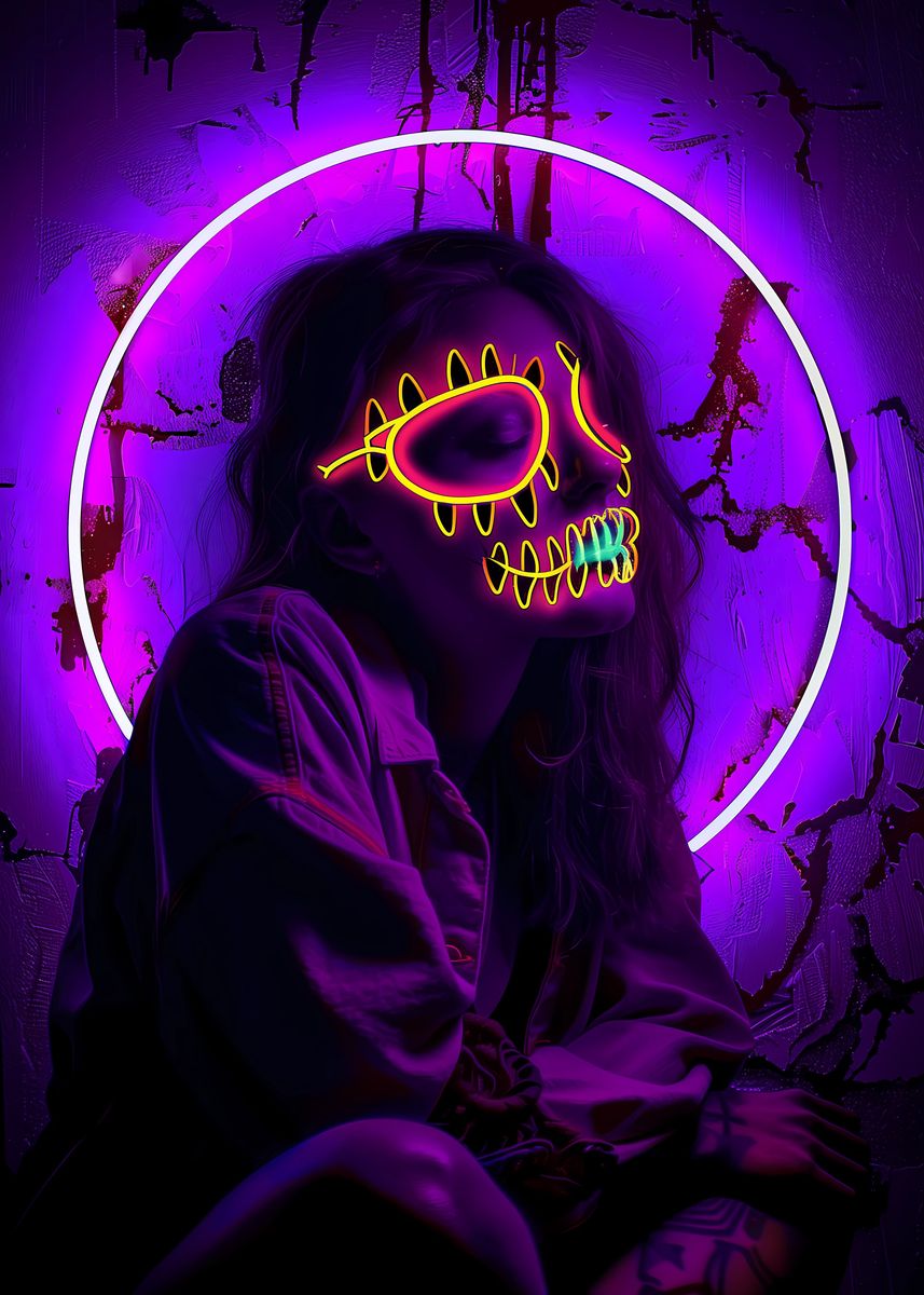 'Neon Face 5' Poster, picture, metal print, paint by MankD | Displate
