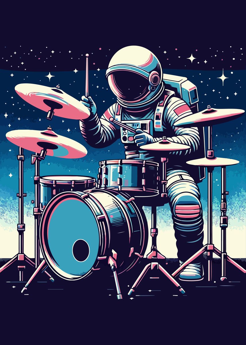 'astronaut playing drum kit' Poster, picture, metal print, paint by du ...