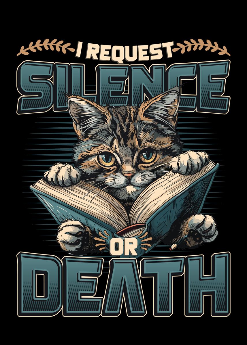 'Cat Reading Book Reading' Poster, picture, metal print, paint by ...