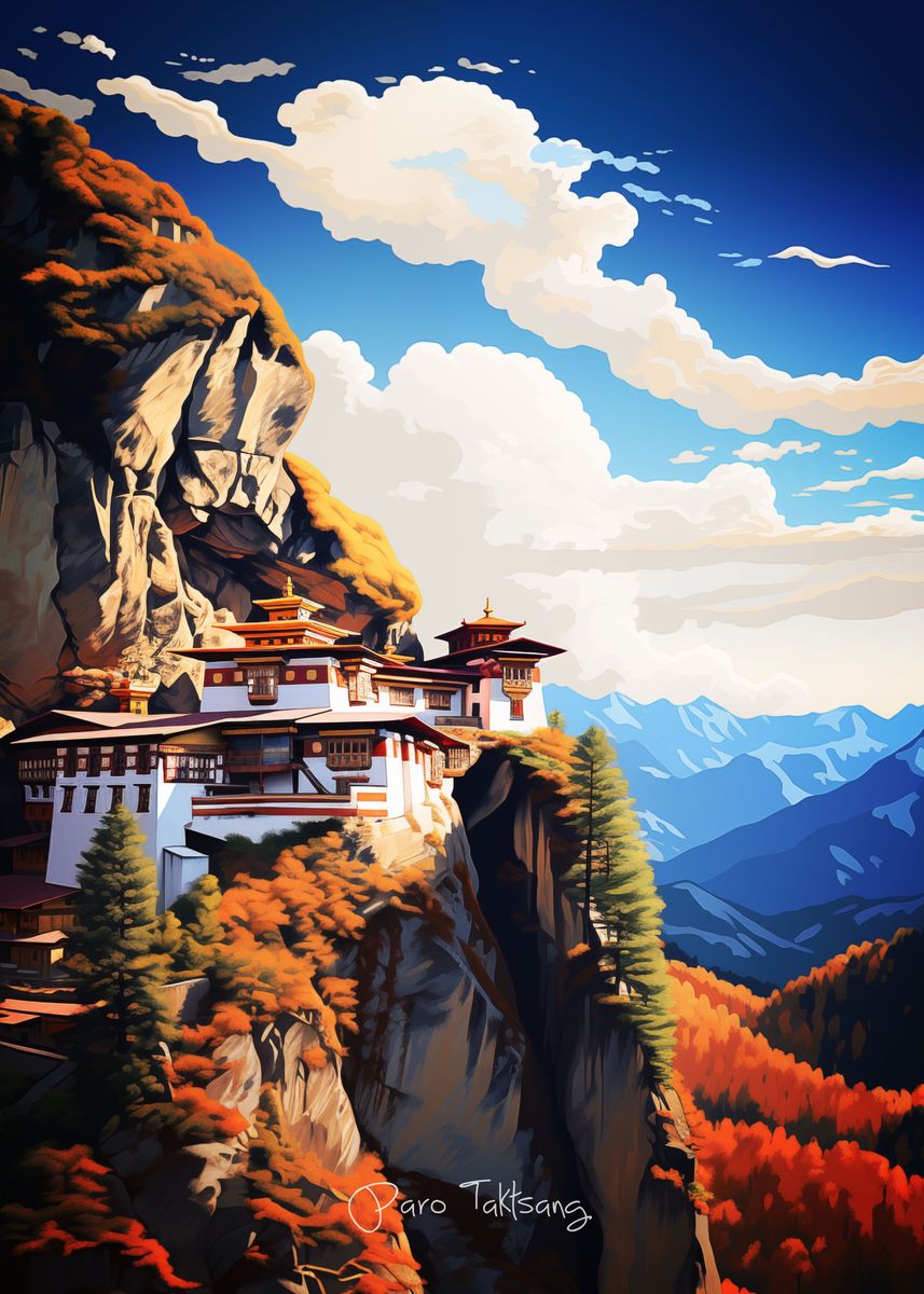 'Paro Taktsang Monastery' Poster, picture, metal print, paint by Mehdi ...