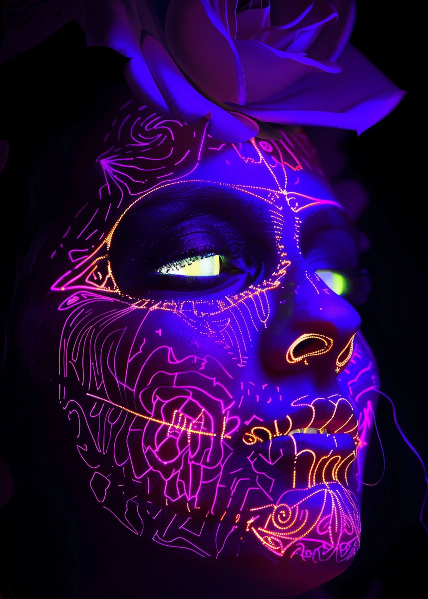 'Neon Face 4' Poster, picture, metal print, paint by MankD | Displate