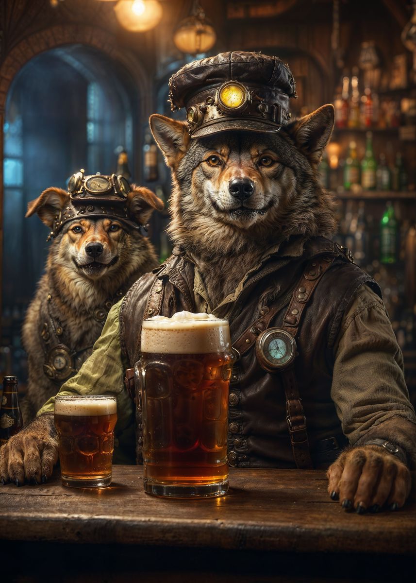 'Steampunk Craft Beer Wolf' Poster, picture, metal print, paint by ...