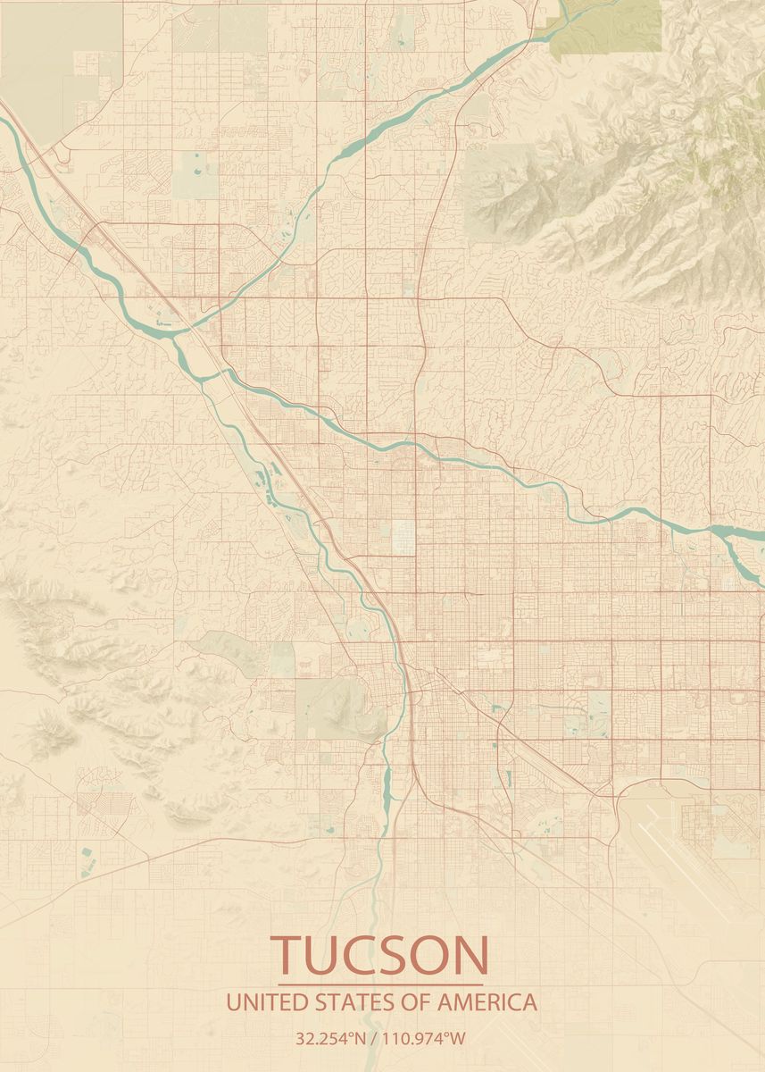 'Tucson Arizona Vintage Map' Poster, picture, metal print, paint by ...