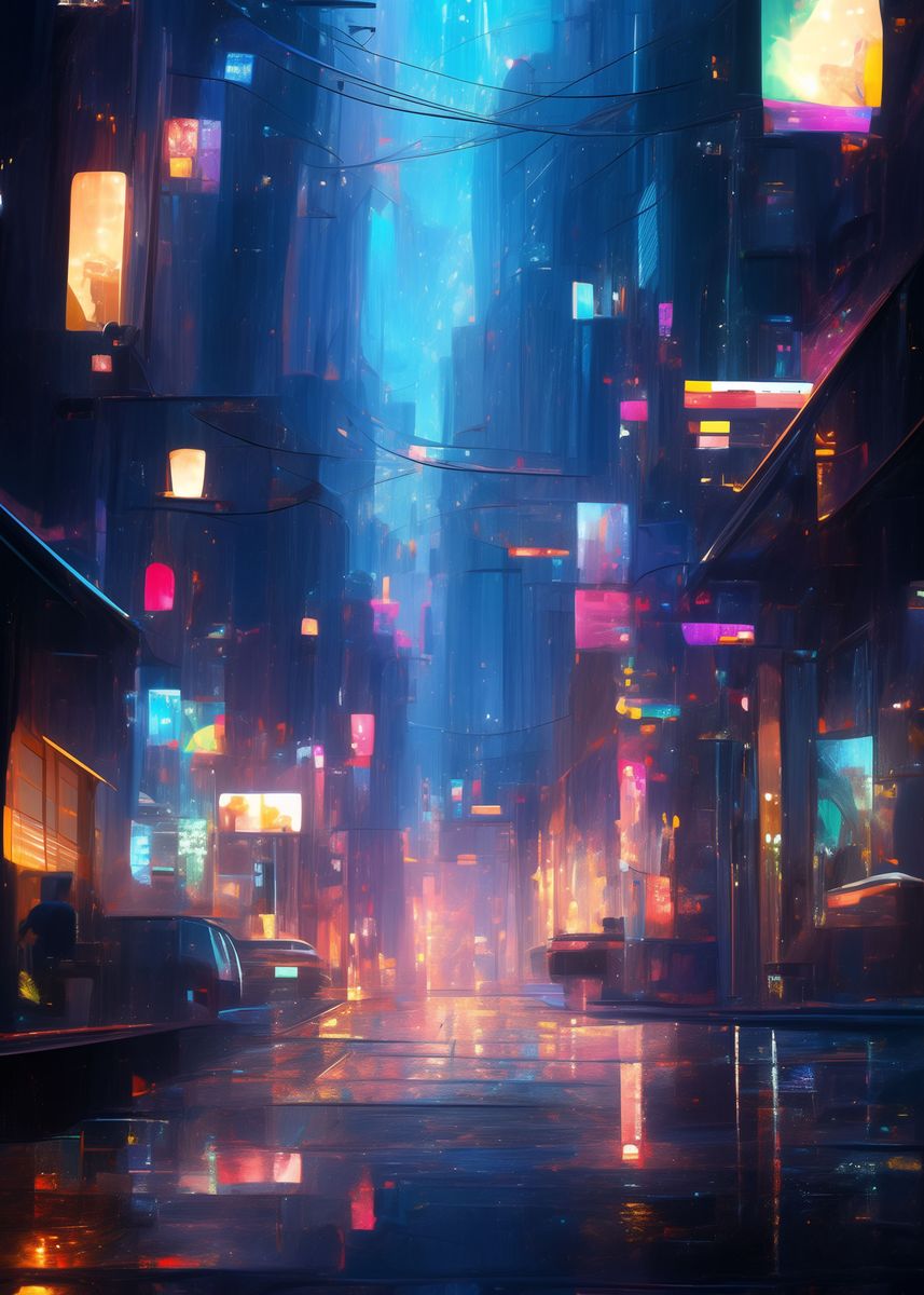 'Cyberpunk City Night Style' Poster, picture, metal print, paint by ...
