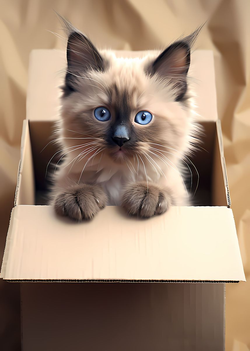 'Ragdoll Cat in Carton Box' Poster, picture, metal print, paint by ...