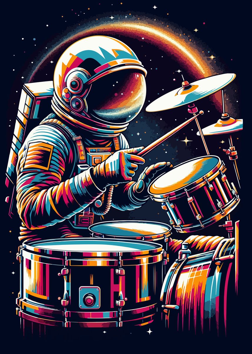 'astronaut play drum kit ' Poster, picture, metal print, paint by du ...