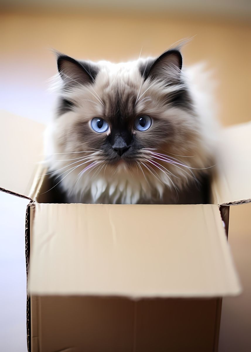 'Ragdoll Cat in Carton Box' Poster, picture, metal print, paint by ...