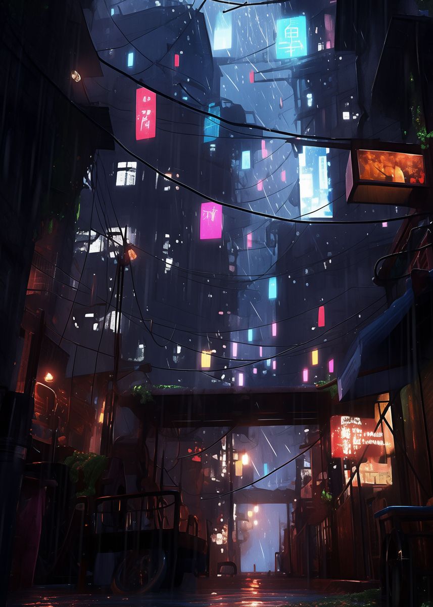 'Cyberpunk City Night Style' Poster, picture, metal print, paint by ...