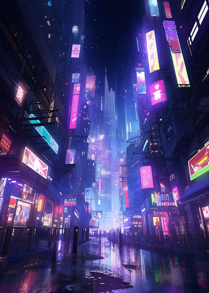 'Cyberpunk Night City Style' Poster, picture, metal print, paint by ...