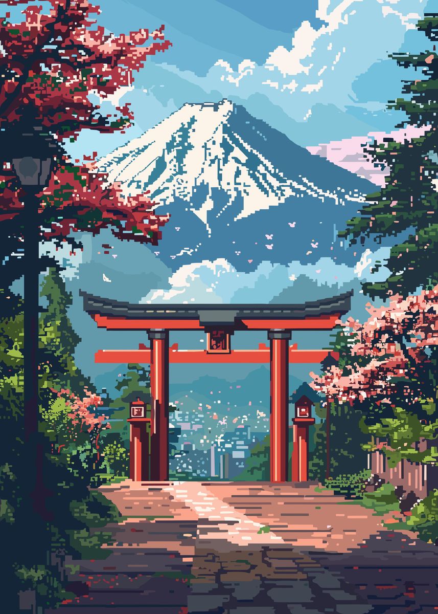 'Japan Pixel Art' Poster, picture, metal print, paint by Mesh | Displate