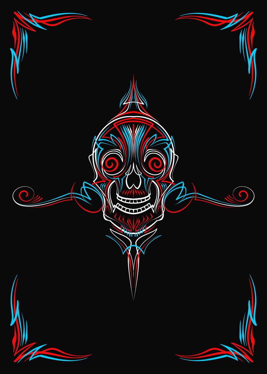 'Retro Skull Pinstriping' Poster, picture, metal print, paint by ...