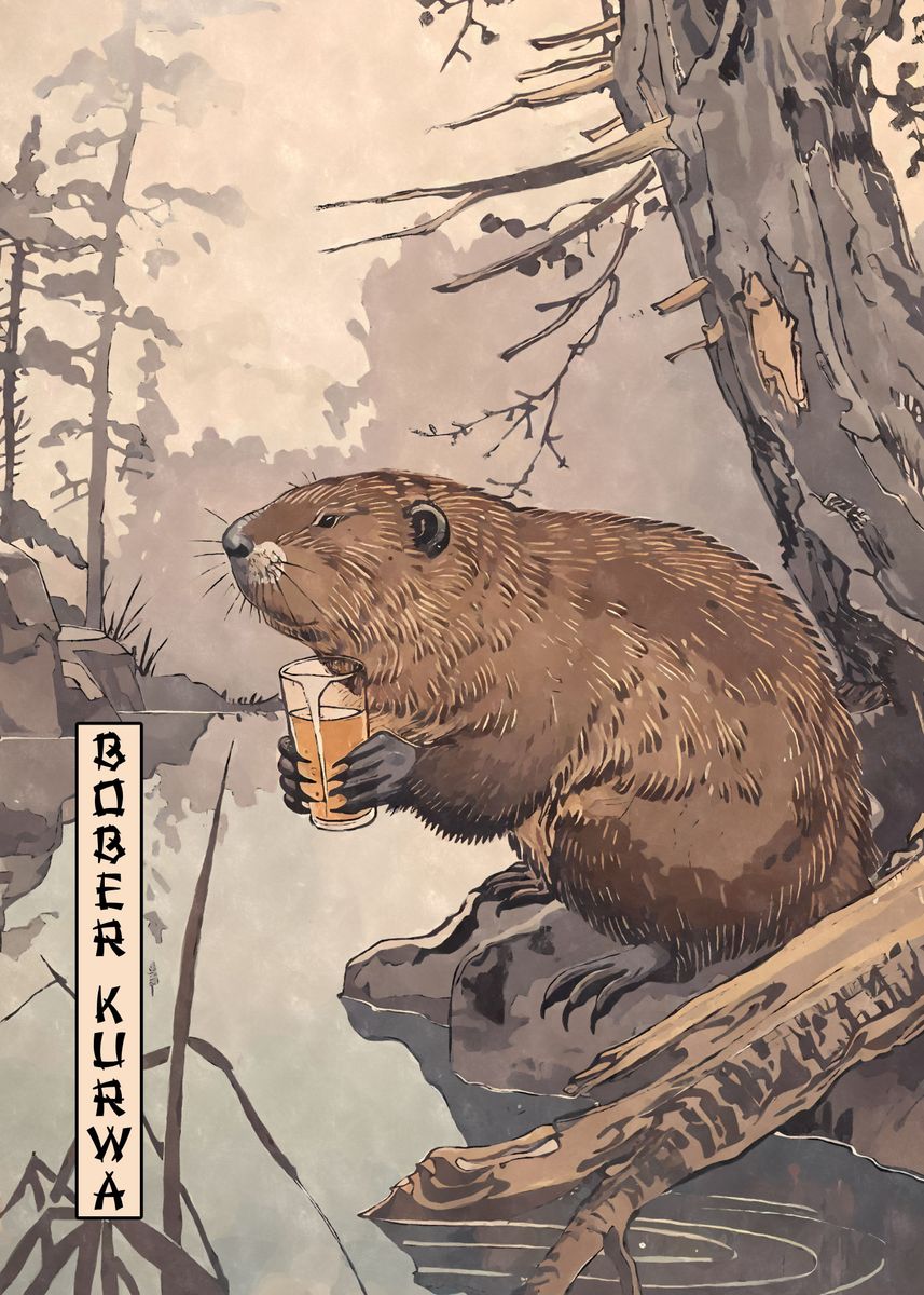 'Bober Kurwa Woodblock Art' Poster, picture, metal print, paint by Masaki | Displate