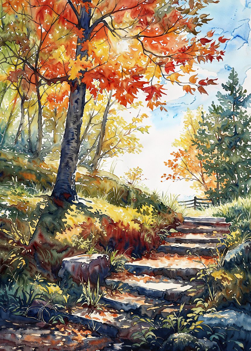 'Steps to Fall' Poster, picture, metal print, paint by Katsu | Displate