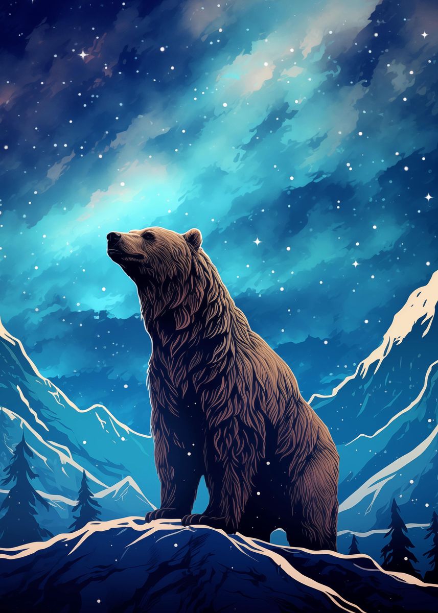 'Brown Bear Aurora Borealis' Poster, picture, metal print, paint by ...